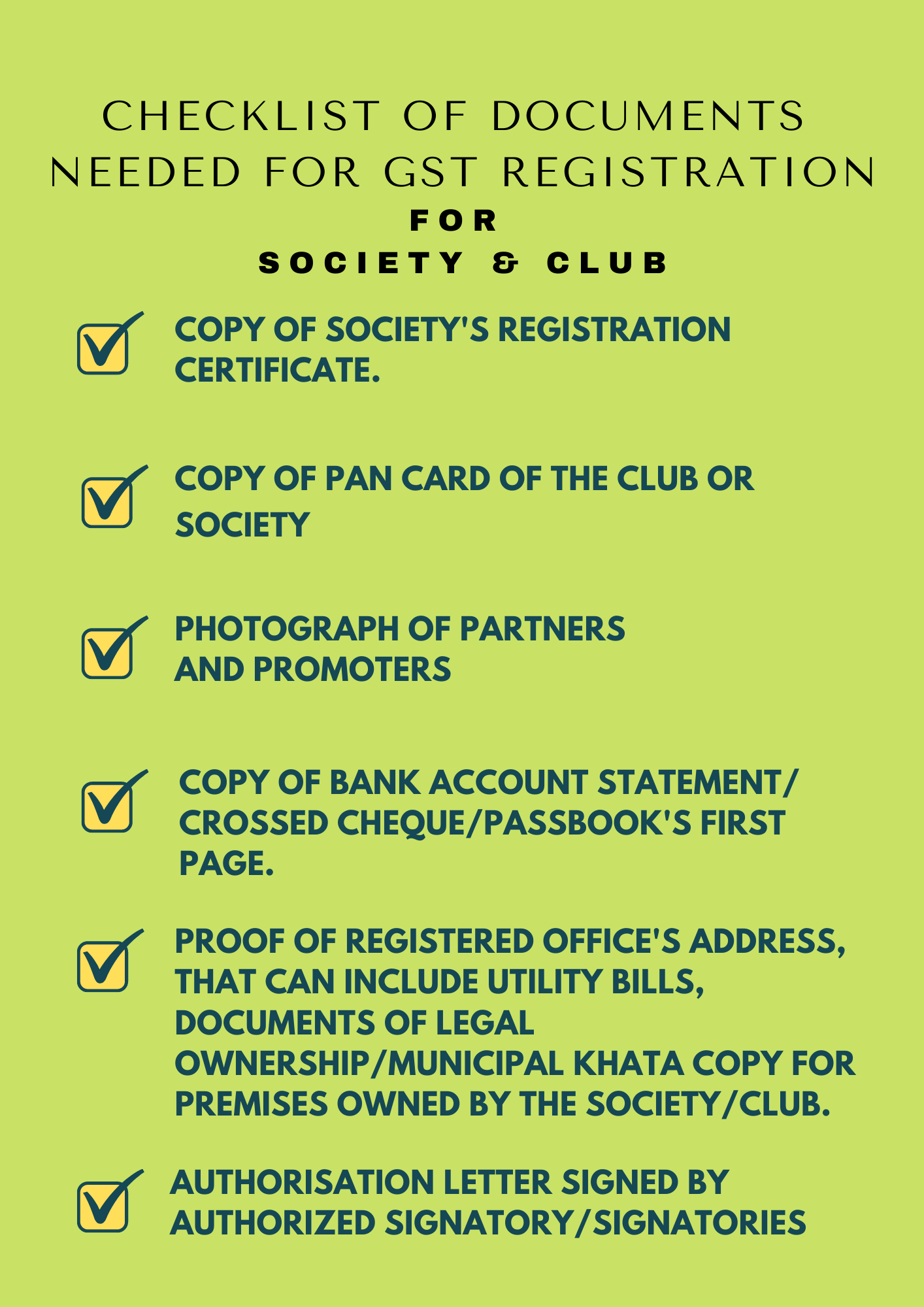 Comprehensive Checklist of Documents Required for GST Registration