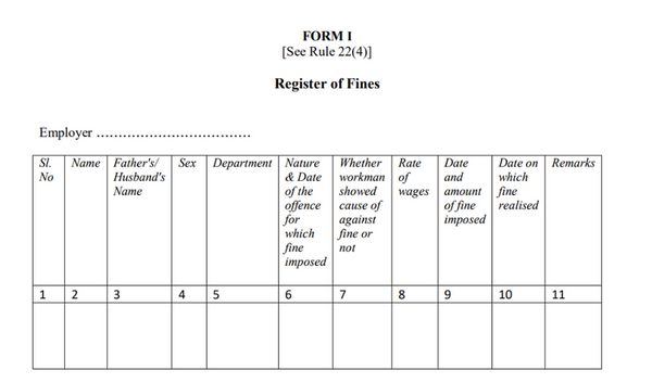 Karnataka Form I Register of Fines