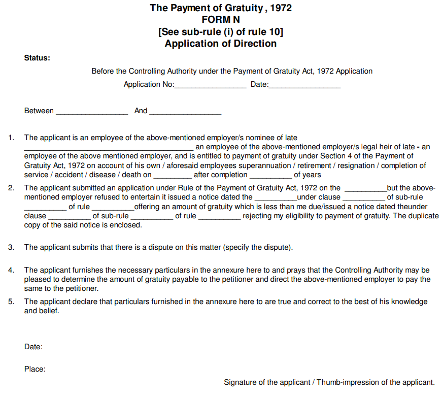Central Form N - Application Direction Controlling Authority