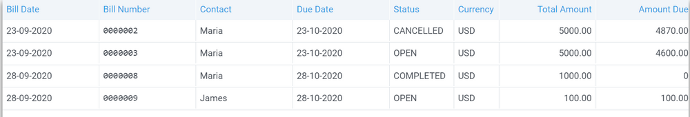 Bill Lists Report under Deskera Books