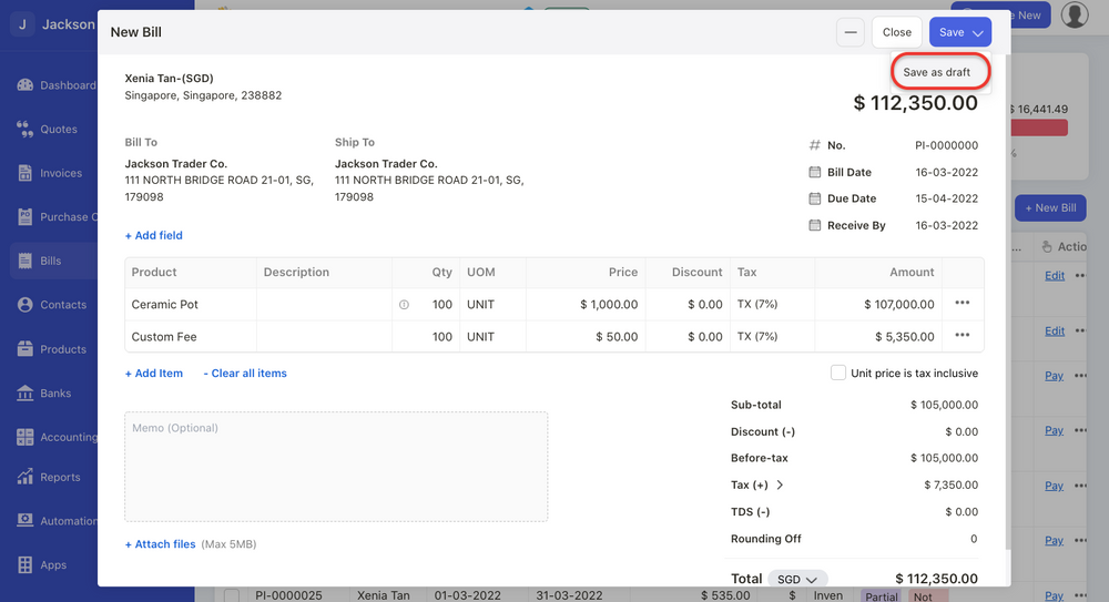 How to create, edit and delete a bill in Deskera Books Plus?