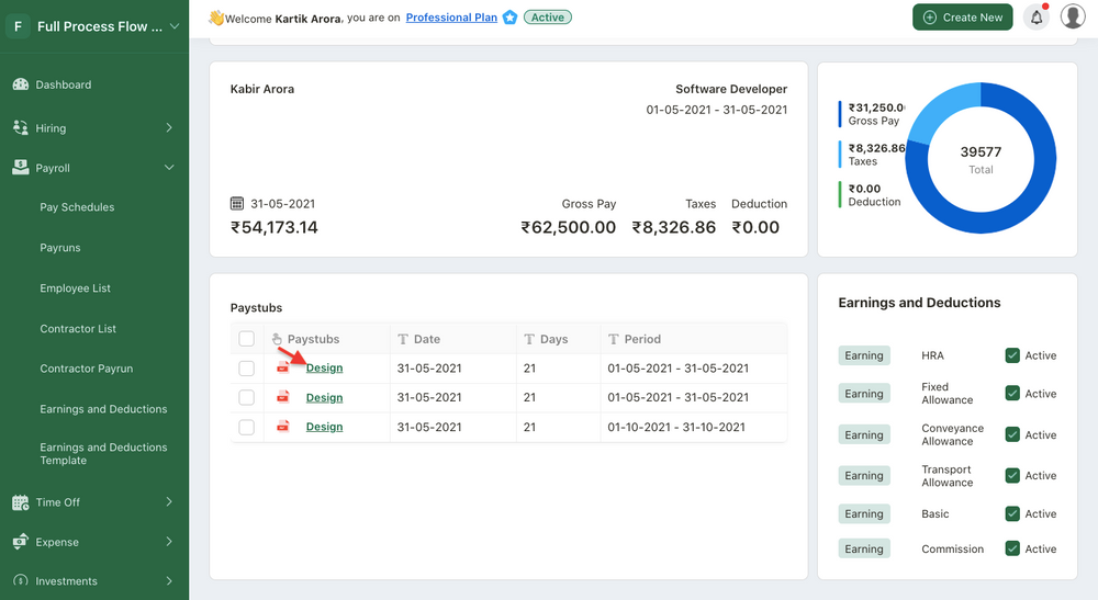 How to design payslip template using Deskera People Plus?
