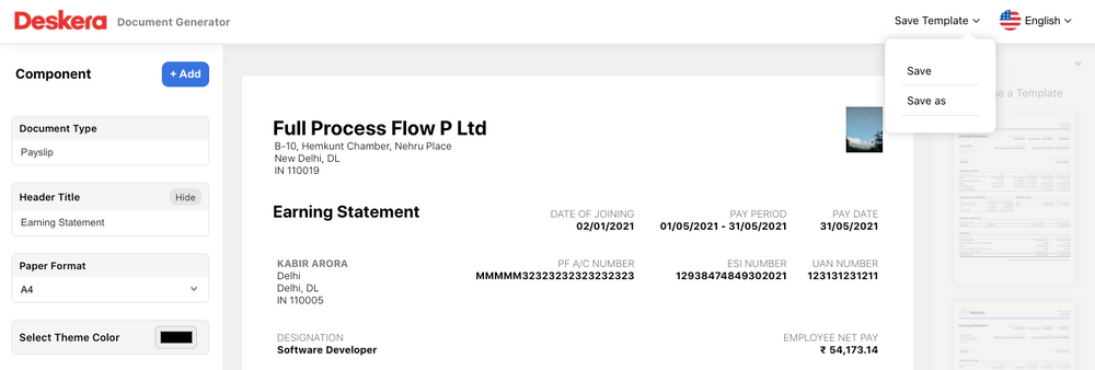 How to design payslip template using Deskera People Plus?