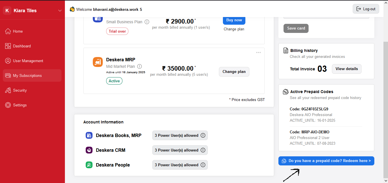 How to activate your account by applying a prepaid code in Deskera Books+?