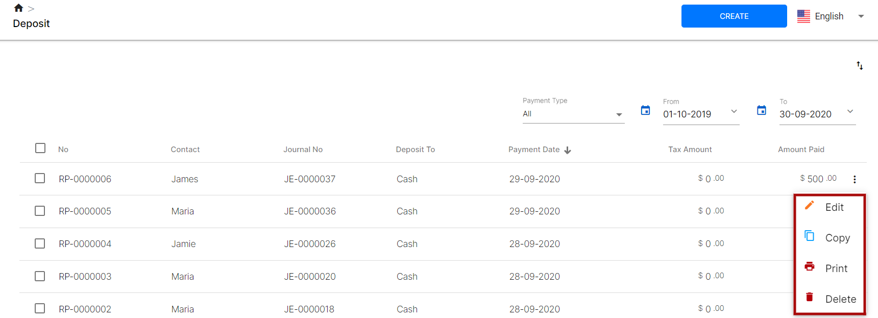 How to edit, copy, print and delete deposit accounts in Deskera Books?